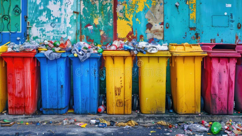 Garbage Cans Sorting Garbage. Selective Focus Stock Illustration ...