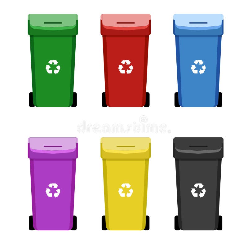 Garbage Cans Vector Flat Illustrations. Sorting Garbage. Ecology and ...
