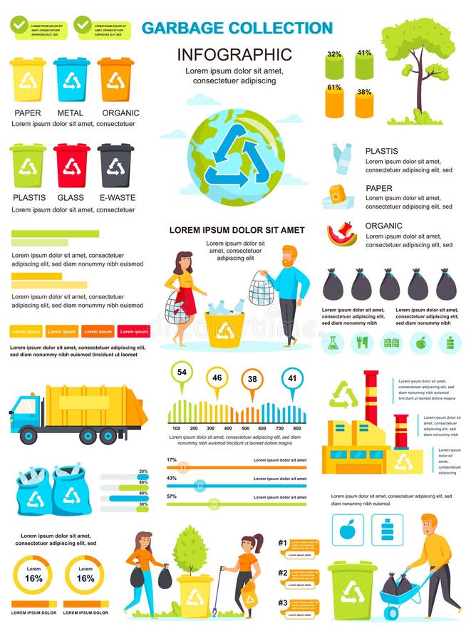 Garbage Collection Banner with Infographic Elements Stock Illustration ...
