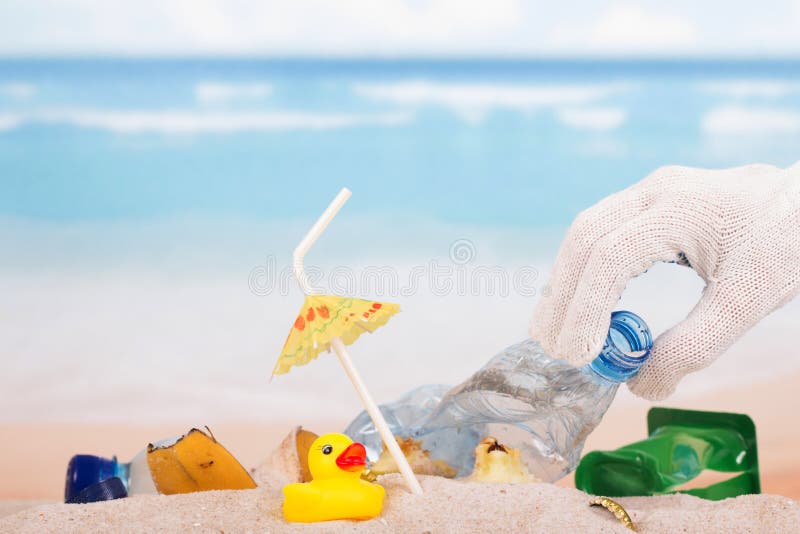 Daily Garbage Collection on the Beach Stock Image - Image of clean ...
