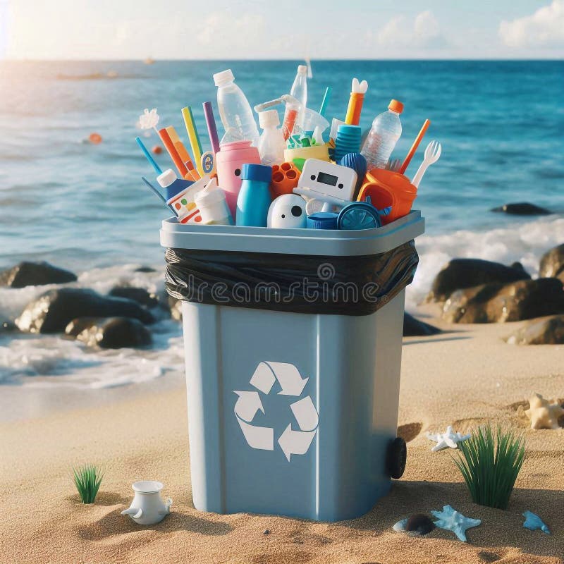 Garbage Collection Bin on the Beach. Ecology and Plastic Recycling ...