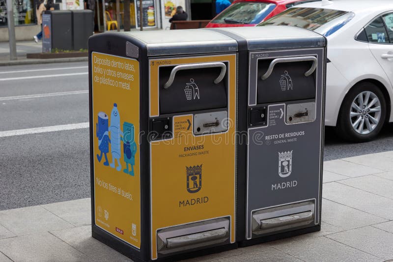 Garbage Collection Bins on Madrid Street Editorial Stock Image - Image ...