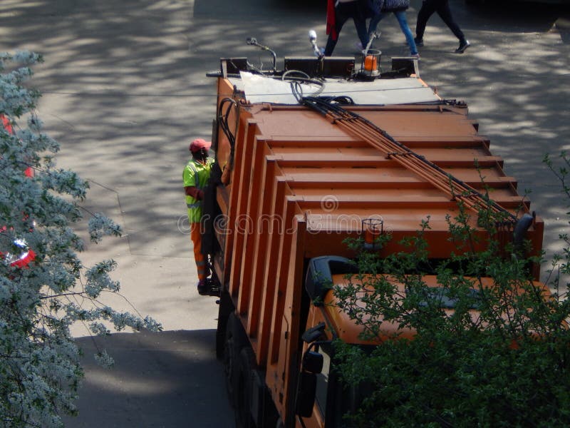 Garbage Collection in the City Courtyard by Car Editorial Stock Image ...