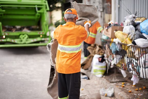 Garbage Collection Day. a Busy Garbage Collection Worker. Stock Image ...