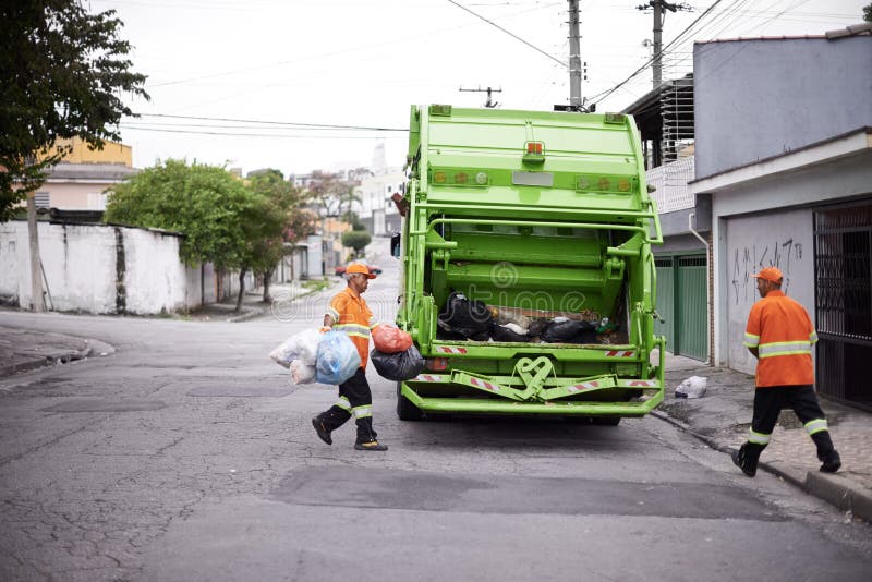 Garbage Collection Day. a Garbage Collection Team at Work. Stock Image ...