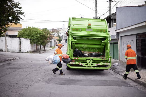 Garbage Collection Day. a Garbage Collection Team at Work. Stock Image - Image of city, trash ...