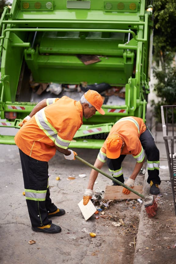 Garbage Collection Day. a Garbage Collection Team at Work. Stock Image ...