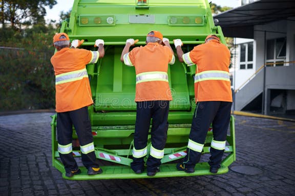 Garbage Collection Day. a Garbage Collection Team at Work. Stock Photo ...