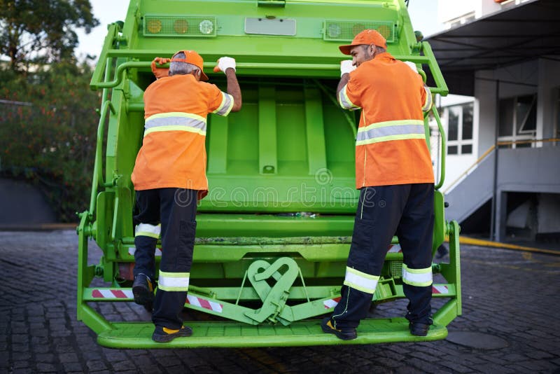 Garbage Collection Day. a Garbage Collection Team at Work. Stock Photo - Image of cleaning ...