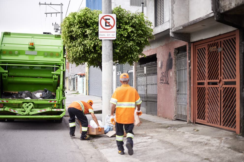 Garbage Collection Day. a Garbage Collection Team at Work. Stock Image ...