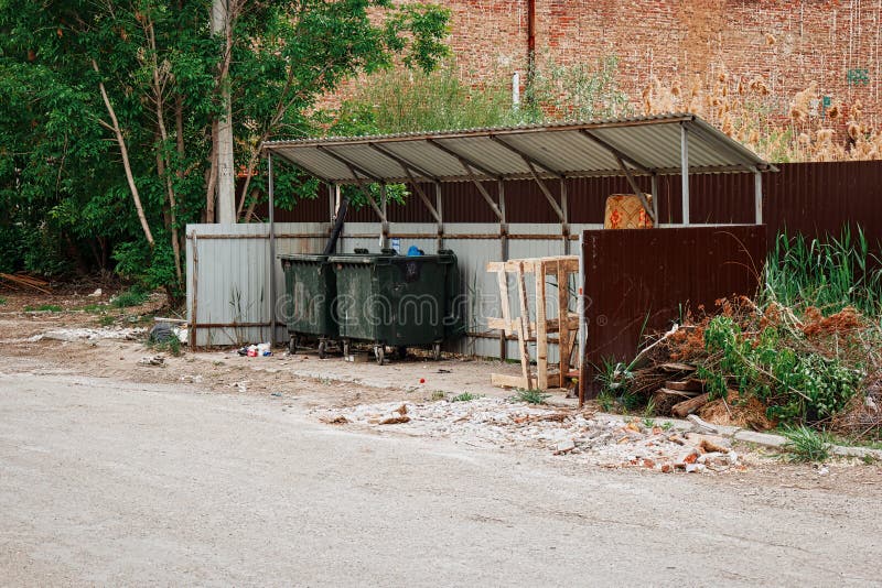 Garbage Collection Site. Two Trash Dumpsters Stock Image - Image of ...