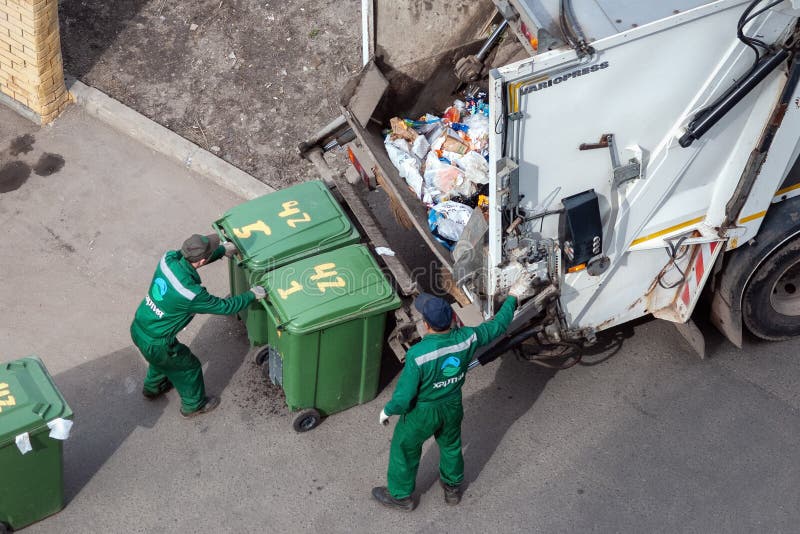 Solid Waste Collection Workers Loading Garbage Truck Editorial Stock ...