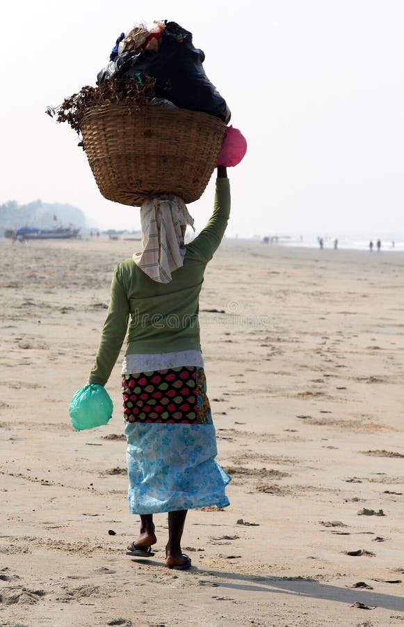 Garbage Collector on the Beach of Goa Editorial Photography - Image of ...
