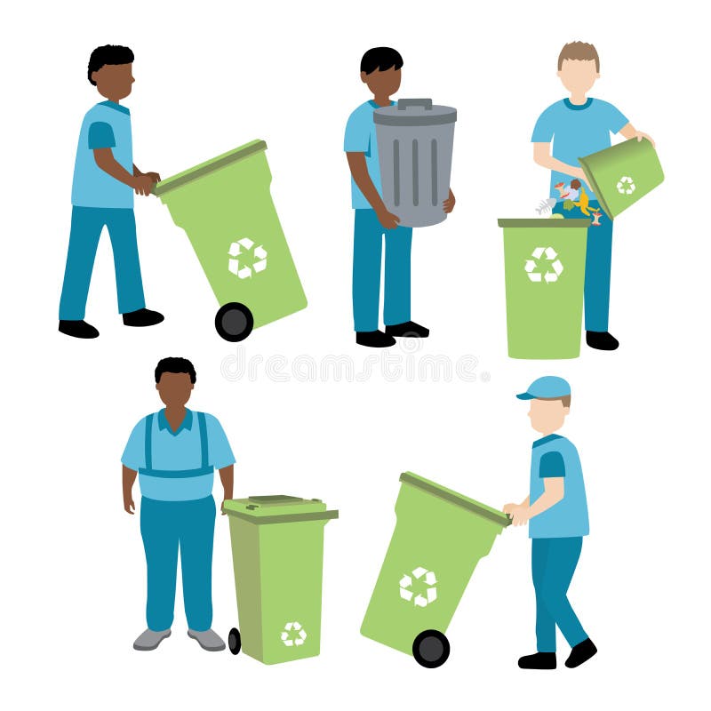 Garbage Collector with Trash Bin Stock Vector - Illustration of ...