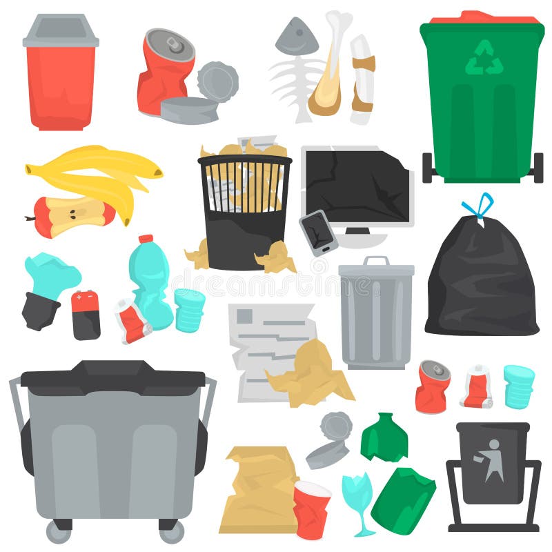 Garbage Color Flat Icons Set Stock Vector - Illustration of package ...