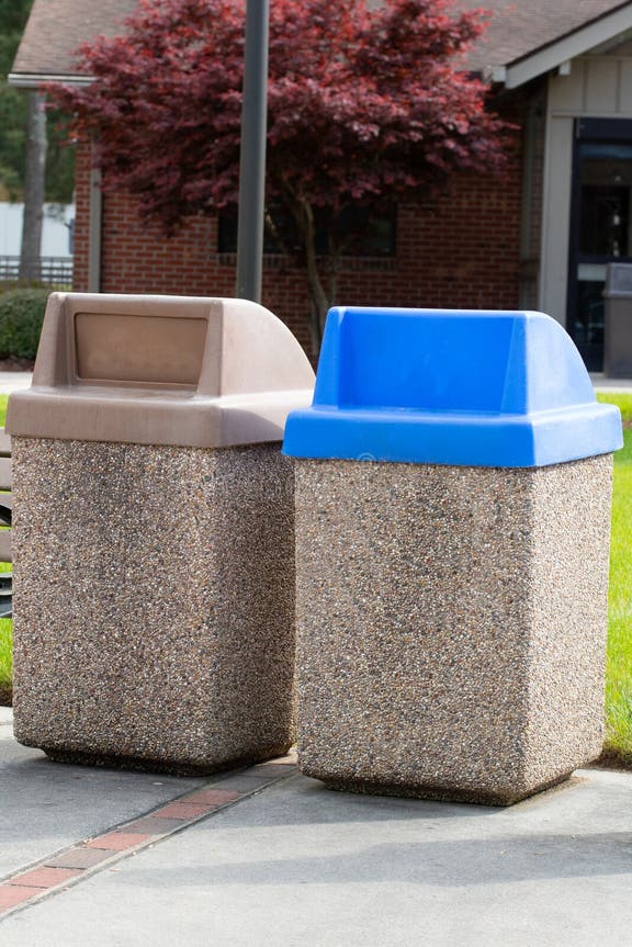 Garbage Concrete Stone Bin on the Sidewalk Stock Photo - Image of ...