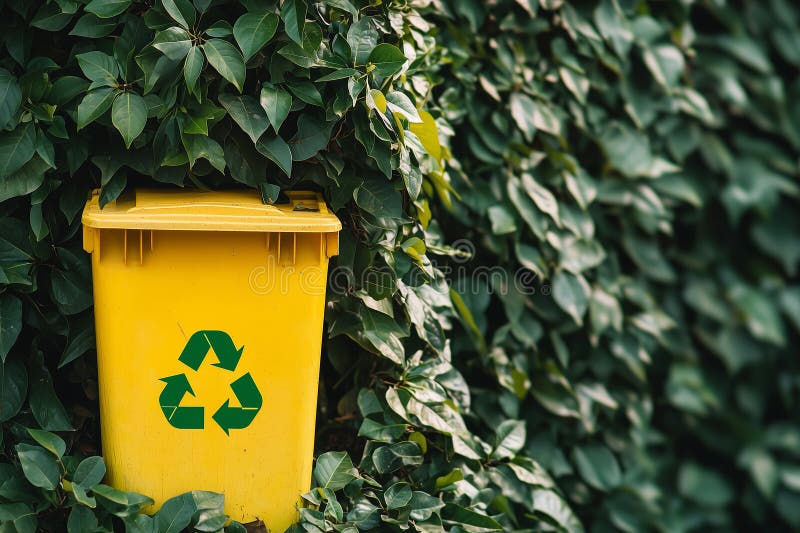 Garbage Container on the Background of Green Leaves, Recycling Stock ...