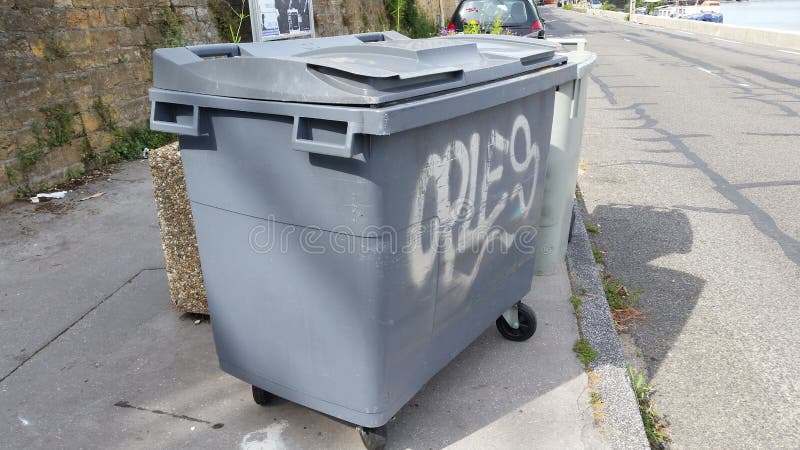Garbage Container. Gray Four Wheeled Trash Stock Image - Image of ...