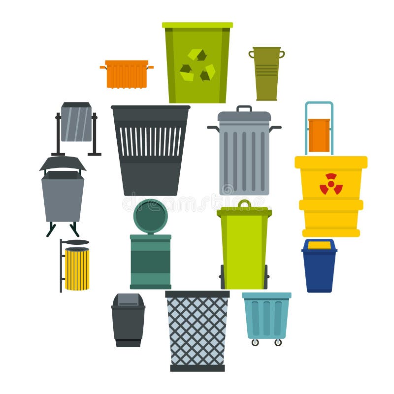 Garbage Container Icons Set, Simple Style Stock Vector - Illustration ...