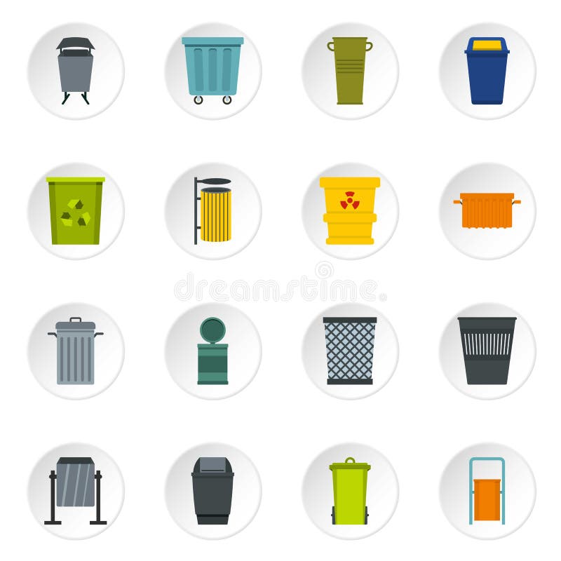 Garbage Container Icons Set in Flat Style Stock Vector - Illustration ...