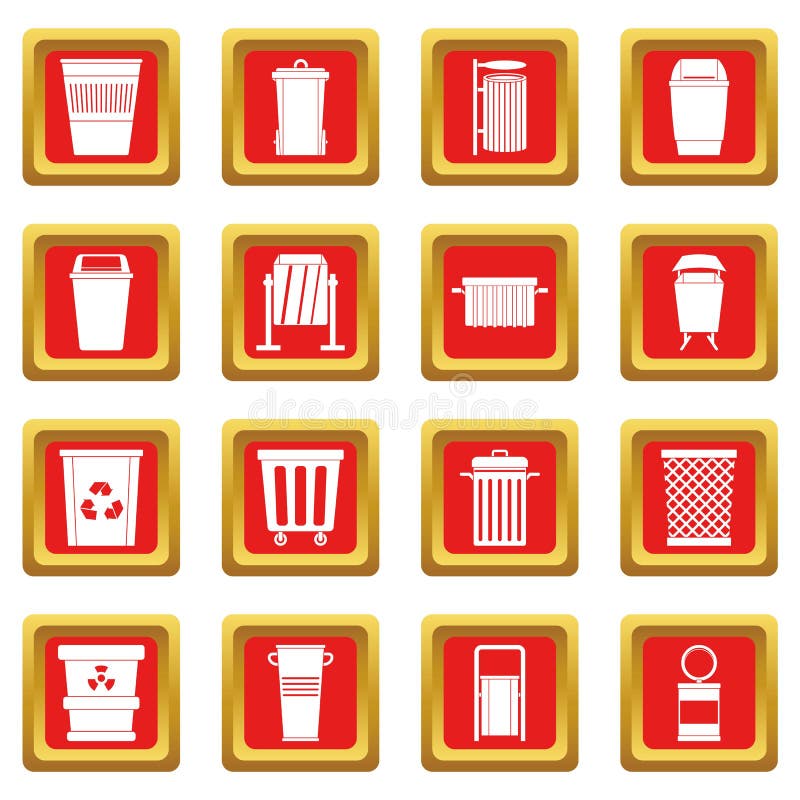 Garbage Container Icons Set Red Stock Vector - Illustration of ...