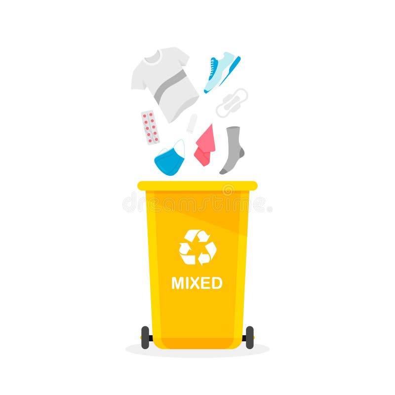 Garbage Bin with Mixed Waste. Trash Container with Unsorted Mixed ...