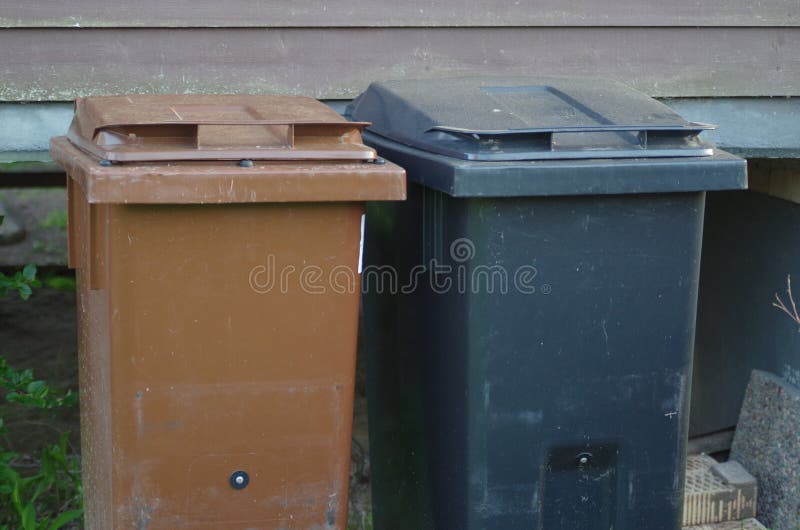 Garbage Container Outside a House Stock Photo - Image of garbage ...