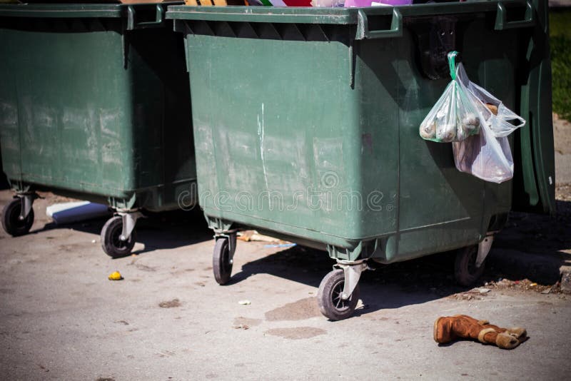 Overflowing Garbage Bins on the Street Stock Photo - Image of abundance ...