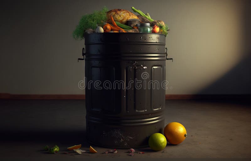 Garbage Container Stuffed To the Brim in the Kitchen of the Restaurant ...