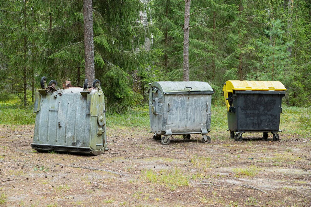 Garbage Containers in the Forest - Keep Forest Clean in Lithuania Stock ...
