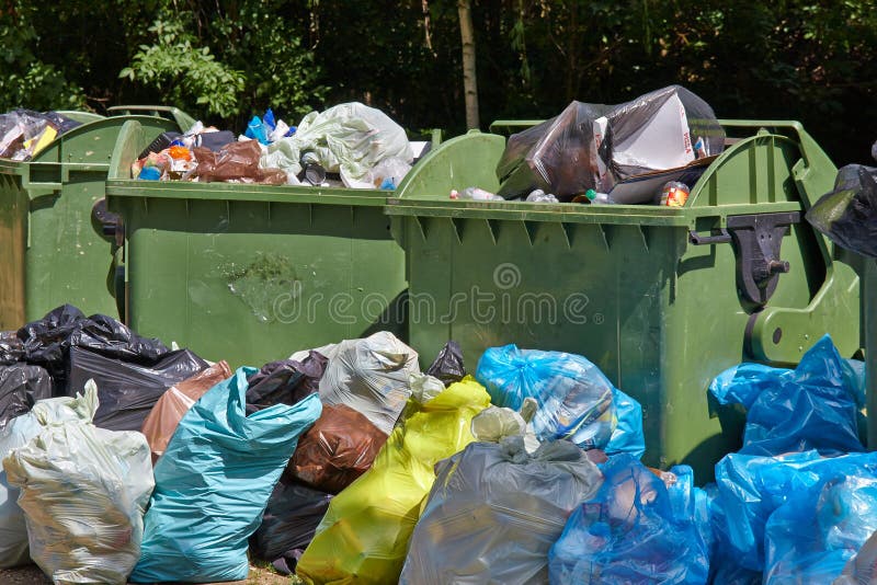 Garbage Containers Full, Overflowing Stock Photo - Image of dumpster ...