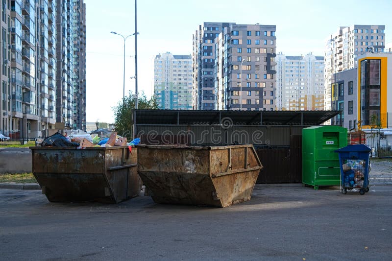 Garbage Containers and Plastic Containers in a Residential Area Stock ...