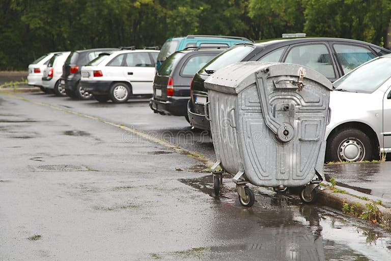 Garbage Containers in the Rain Stock Image - Image of debris, dustbin ...
