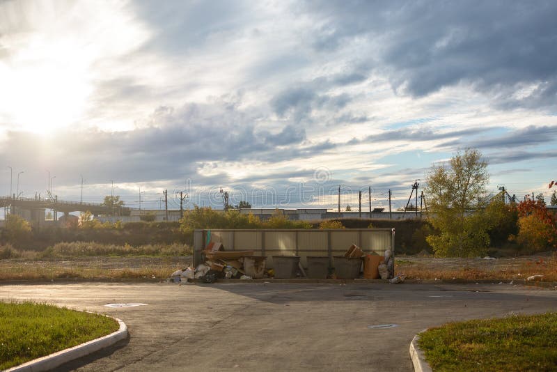 Garbage Containers with Scattered Garbage. Stock Image - Image of ...