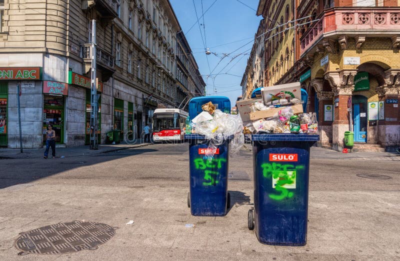 Garbage Containers on a Street of Budapest. Garbage Recycling As a ...