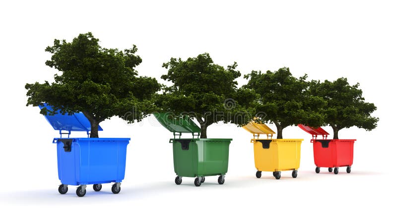 Garbage Containers with Tree Stock Illustration - Illustration of open ...