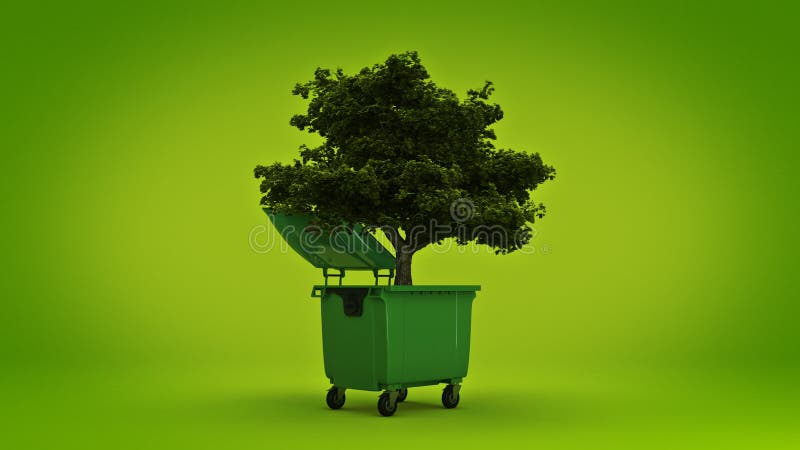 Garbage Containers with Tree Stock Illustration - Illustration of ...