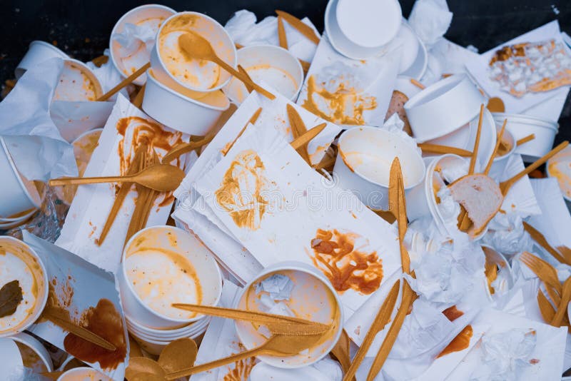 Garbage from Disposable Dishes in a Container. it Was a Big Party Stock ...