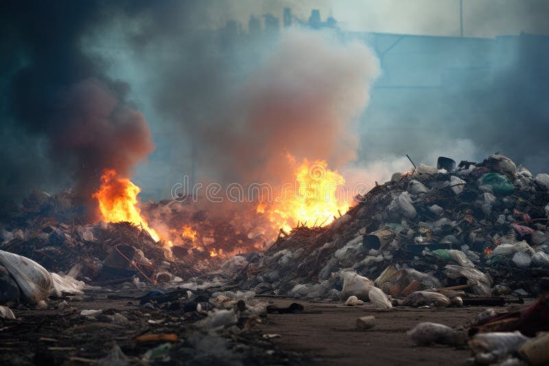 A garbage dump is on fire stock illustration. Illustration of fire ...