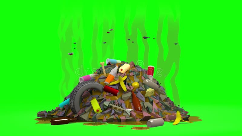 Smelly Trash Can and Garbage Bags. 3D Animation. Green Screen, Loopable ...
