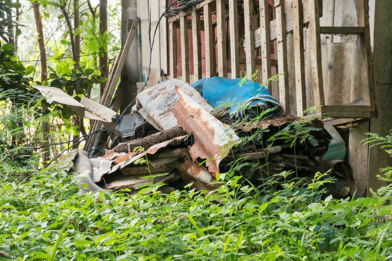 The Garbage Dump of House Wall Wood Stock Image - Image of waste, pile ...