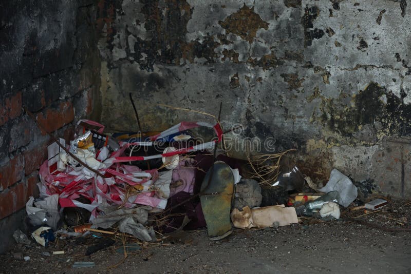 Garbage Dump Inside of Old Abandoned Building Stock Photo - Image of ...