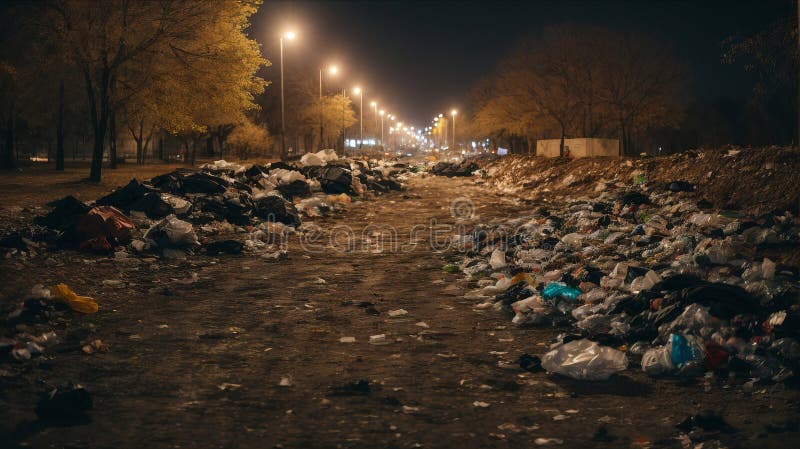 Garbage Dump in the Park at Night. Selective Focus. Stock Illustration ...