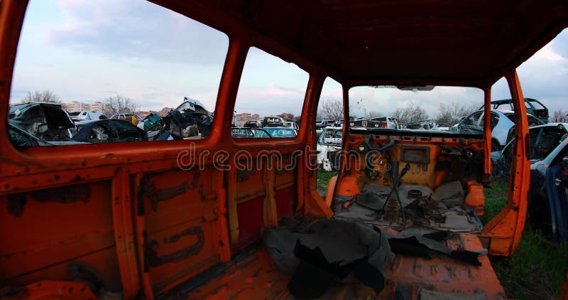 Car Dump. Abandoned, Destroyed, Old, Rusty Car in Junkyard. Stock Video ...