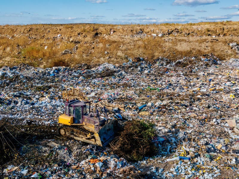 Garbage Dump and Working Bulldozer, Aerial View Stock Photo - Image of ...