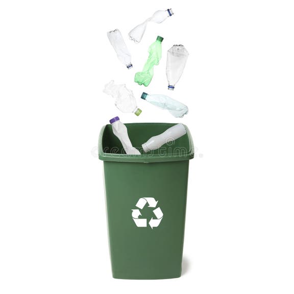 Garbage Falling into Trash Bin on White Background Stock Image - Image ...