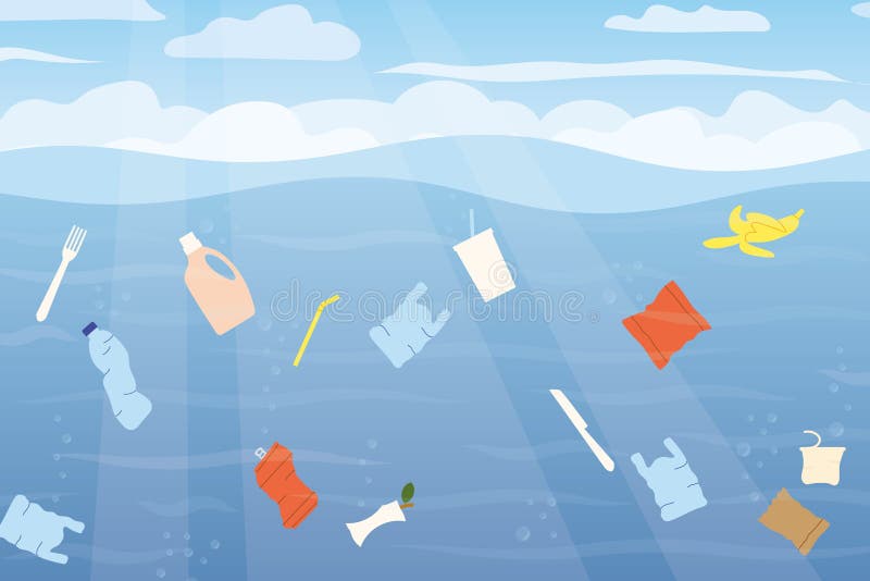 Polluted Ocean Underwater Plastic Trash Rgarbage, Generative AI Stock ...