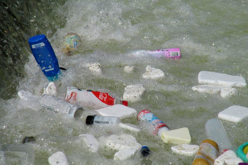 Garbage Floating in River, Water Pollution. Ecological Problem ...