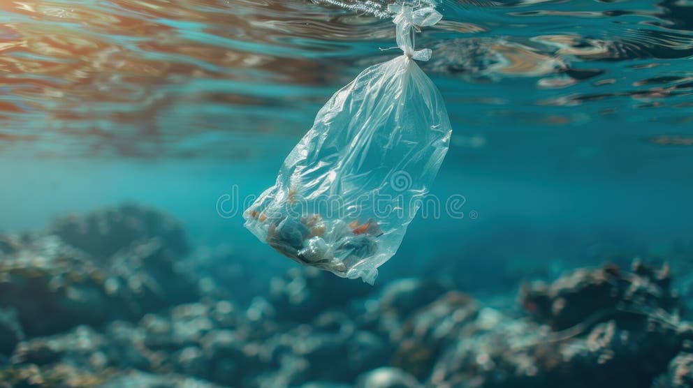 Garbage Floating Underwater. Plastic Floating in the Ocean Stock Image ...