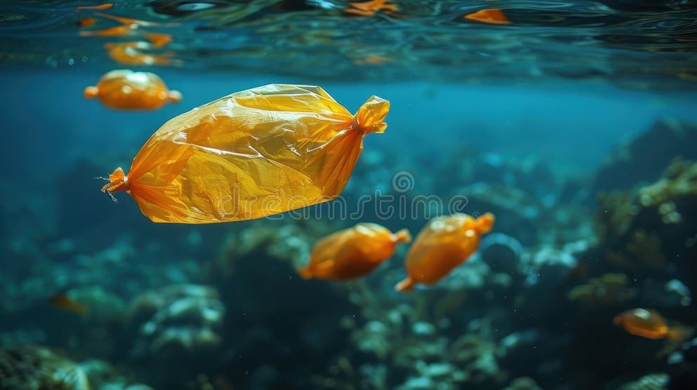 Garbage Floating Underwater. Plastic Floating in the Ocean Stock Image ...